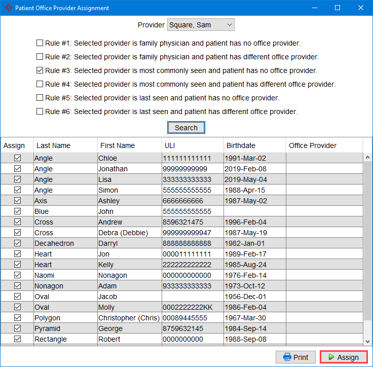 Patient Office Provider Assignment Tool