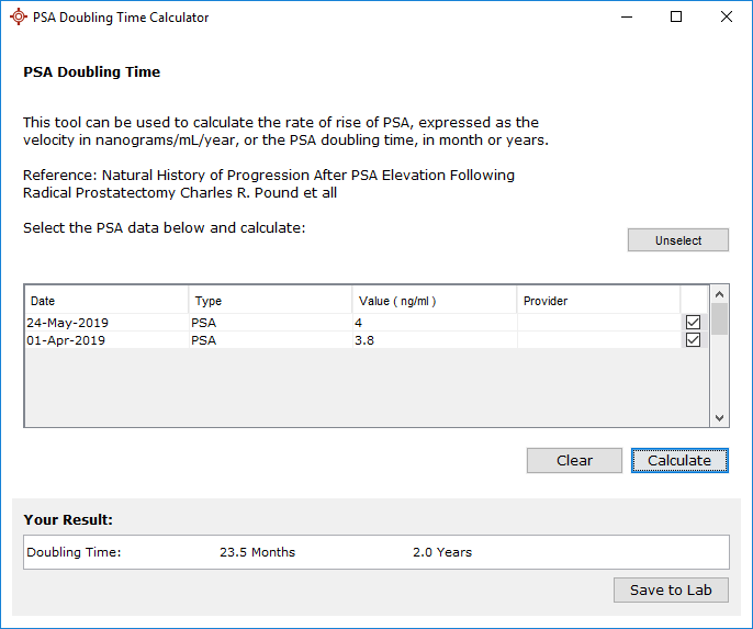 PSA Doubling Time Calculator