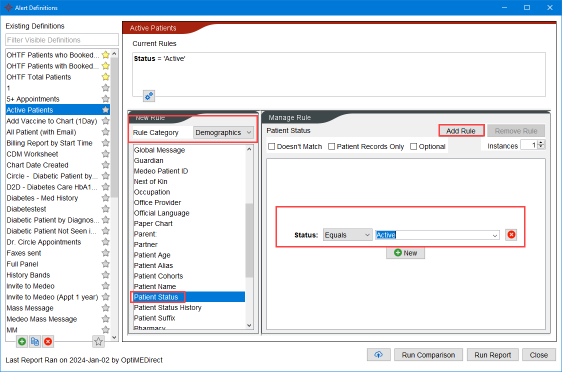 Query Builder - View a List of all Active Patients