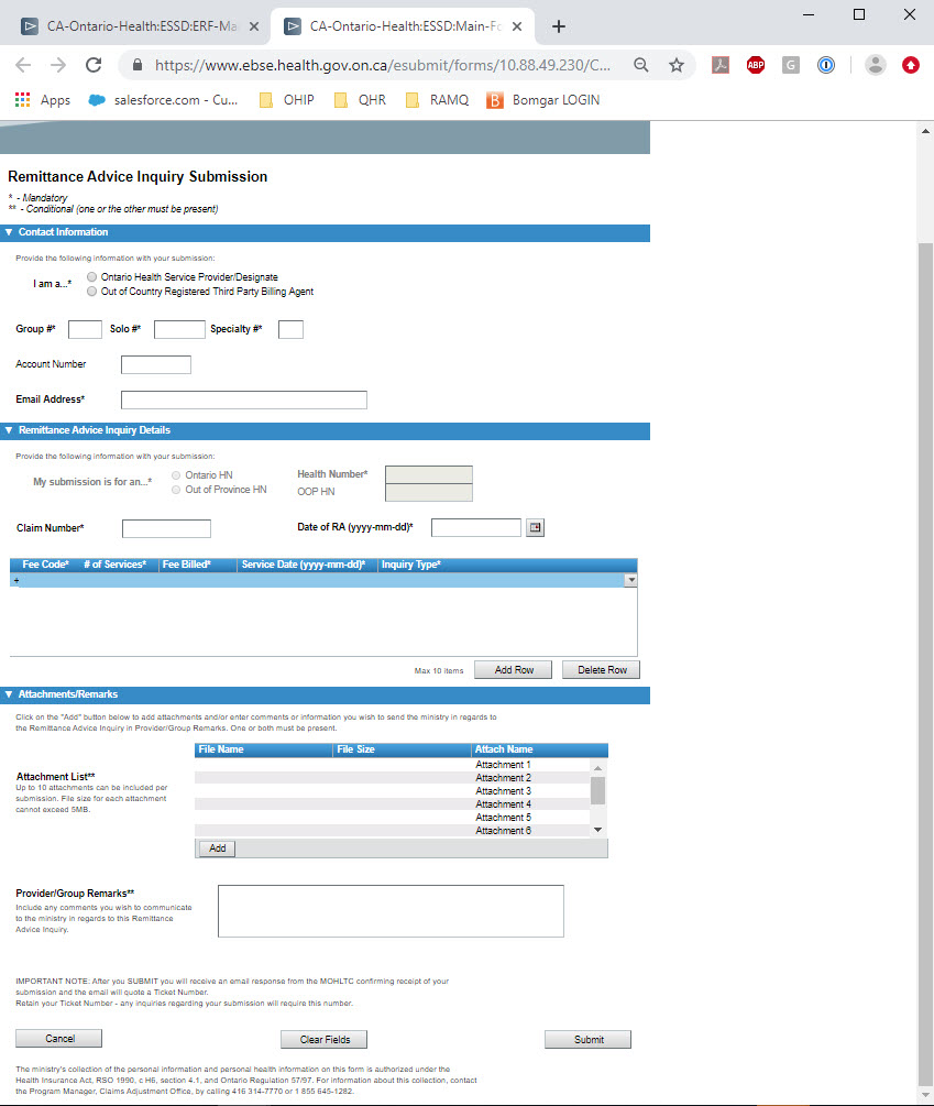 Claims - Ontario eSubmit