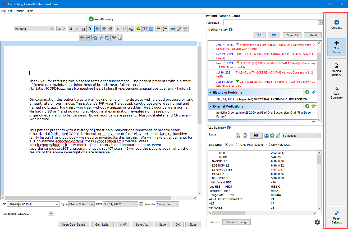 EMR - Flex Panel for Encounter Notes