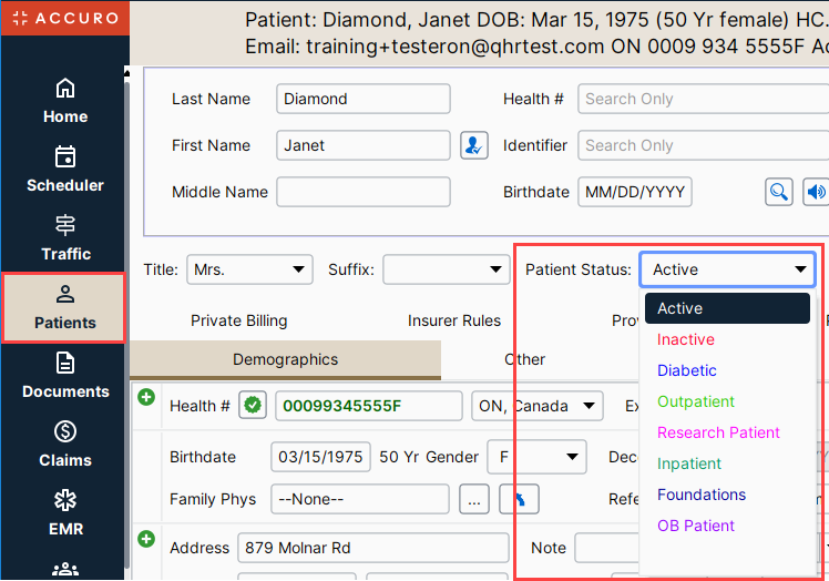 Adding and Editing Patient Status